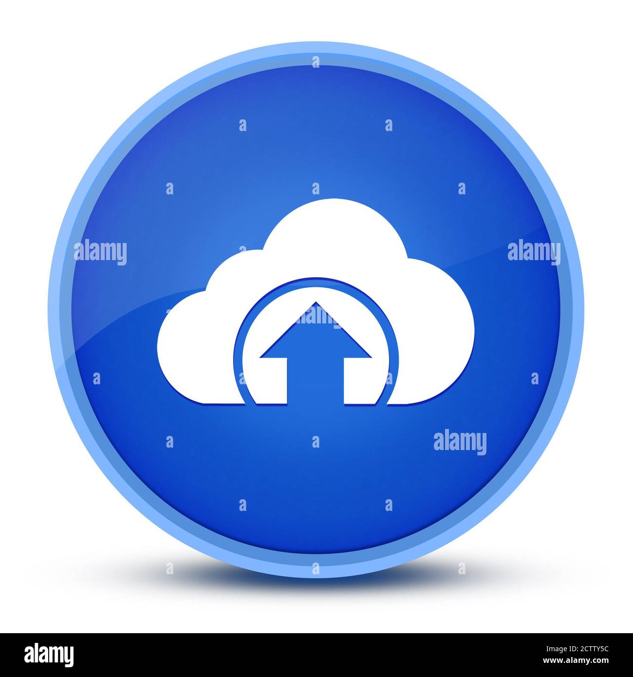 Cloud upload luxurious glossy blue round button abstract illustration ...