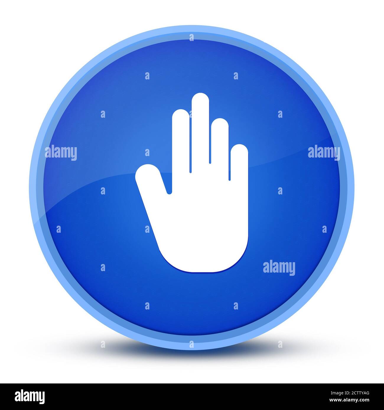 Stop hand luxurious glossy blue round button abstract illustration ...