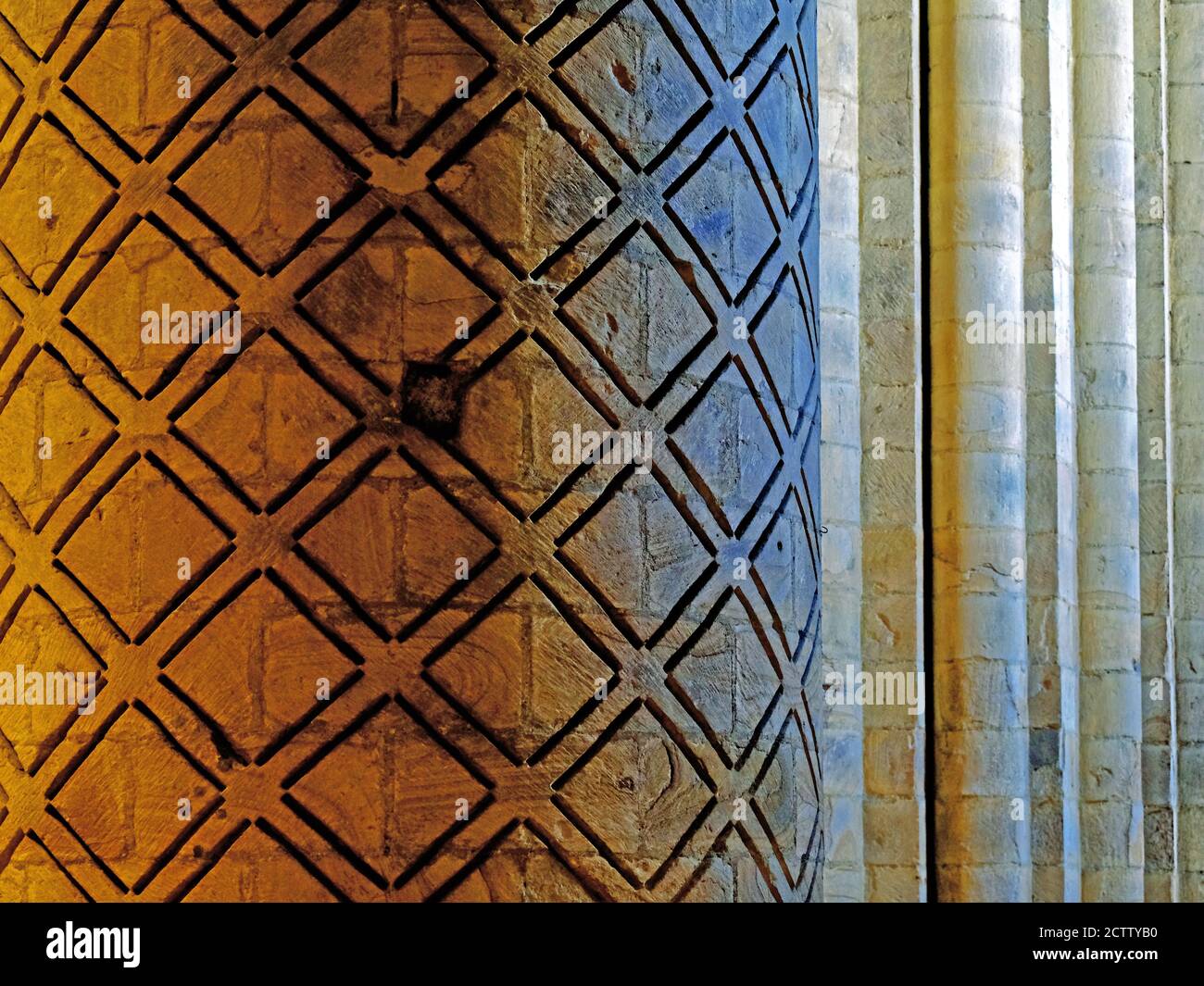 Durham Cathedral Durham City detail of a round stone carved column ...