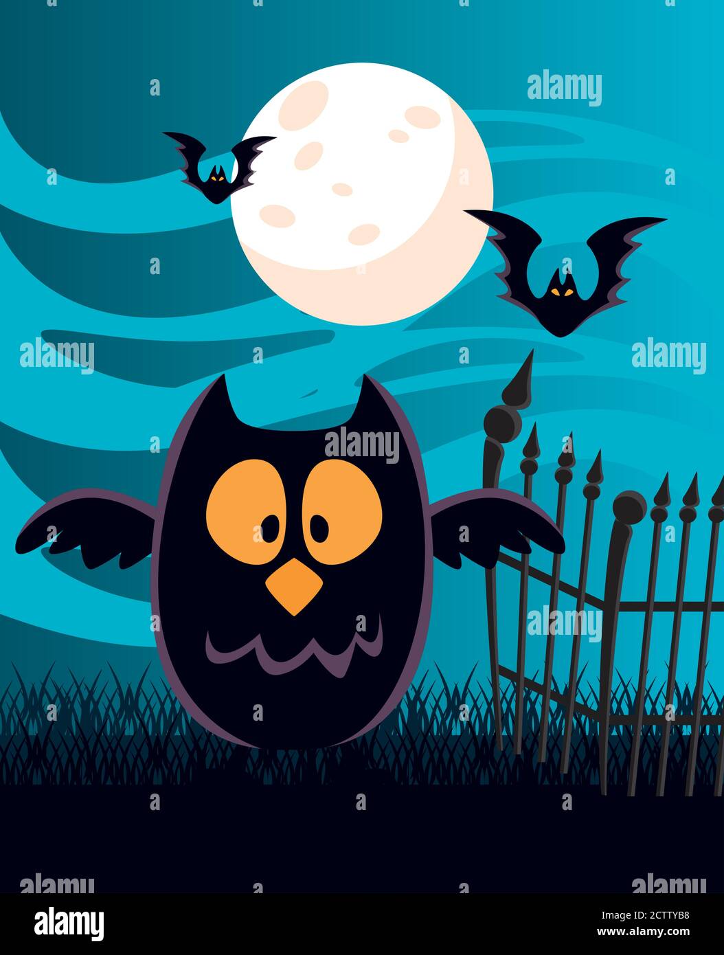 halloween bats flying with owl at night scene vector illustration ...