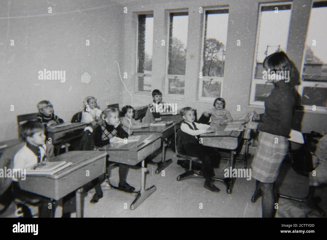 Fine 1970s vintage black and white photography of elementary school ...