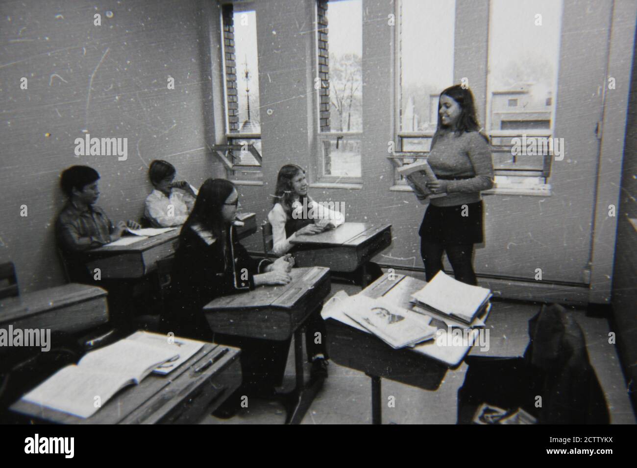 Fine 1970s vintage black and white photography of elementary school ...