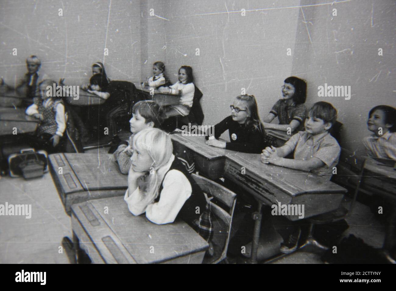 Fine 1970s vintage black and white photography of elementary school ...