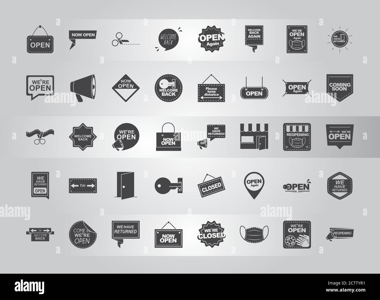 were open, collection different announce sign boards, silhouette icons ...