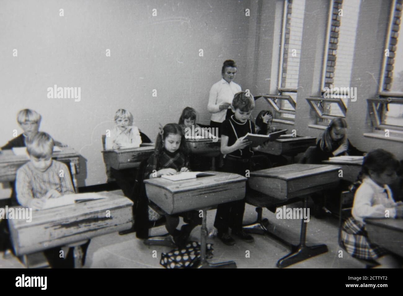 Fine 1970s vintage black and white photography of elementary school ...