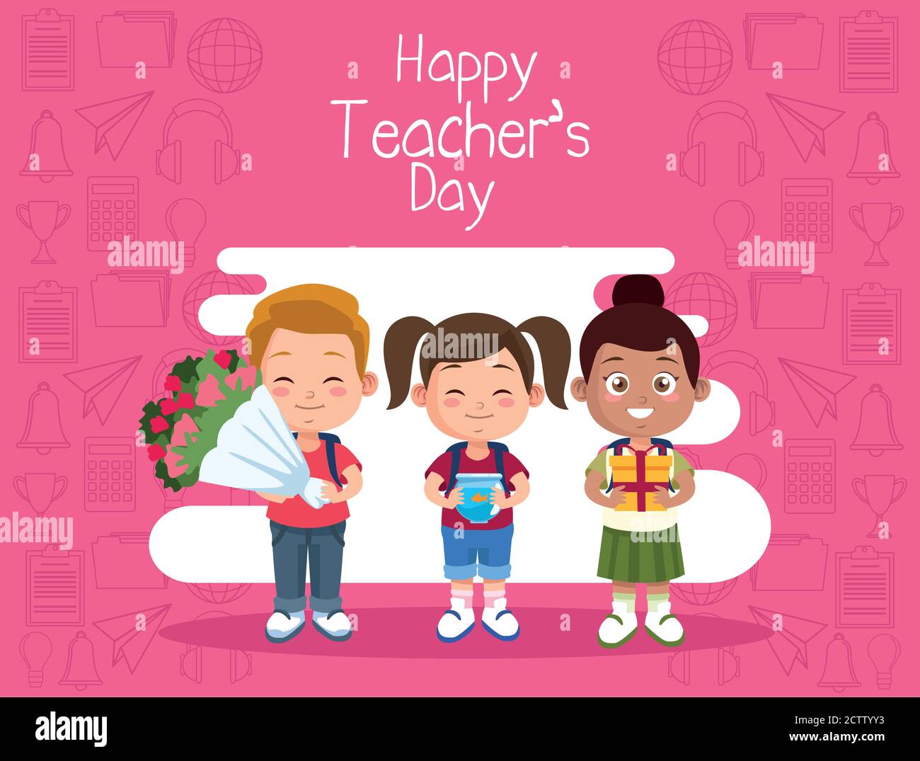 little students kids and teachers day lettering characters vector ...