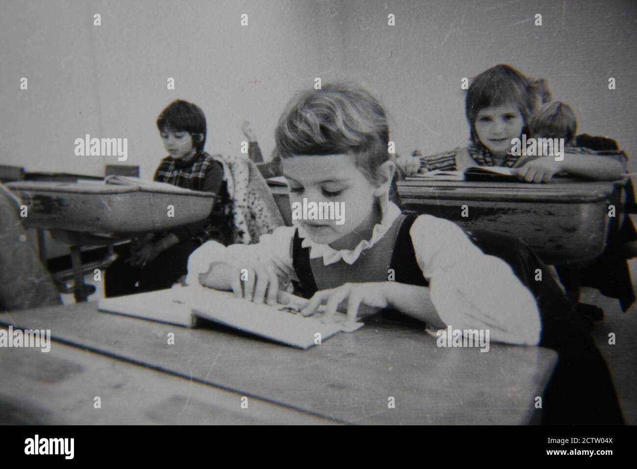 Fine 1970s vintage black and white photography of elementary school ...