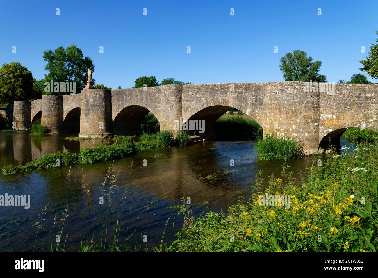 Tauberrettersheim: Historic bridge over river Tauber, Würzburg District ...
