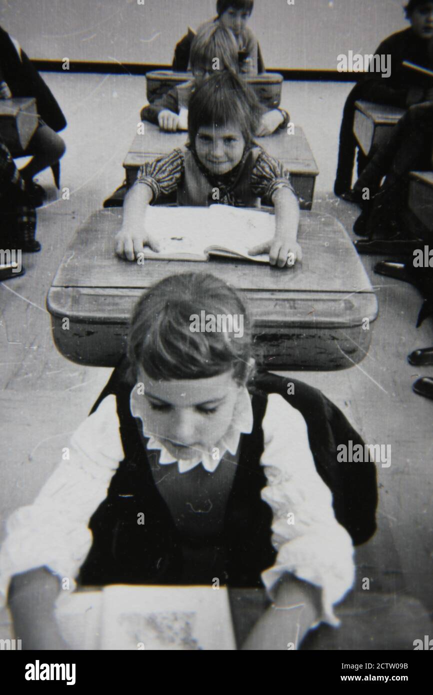 Fine 1970s vintage black and white photography of elementary school ...