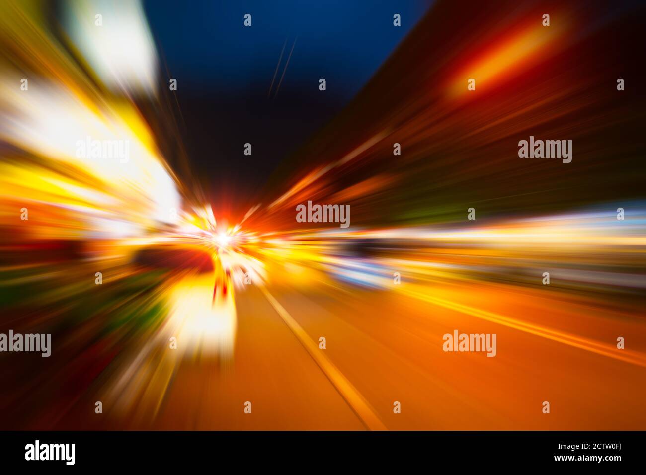 Fast accelerate the engine high speed blur night road motion effect ...