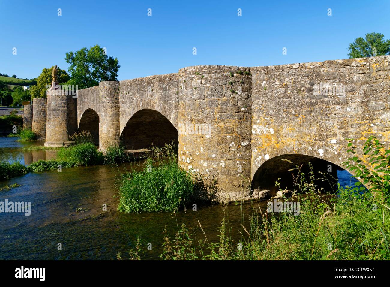 Tauberrettersheim: Historic bridge over river Tauber, Würzburg District ...