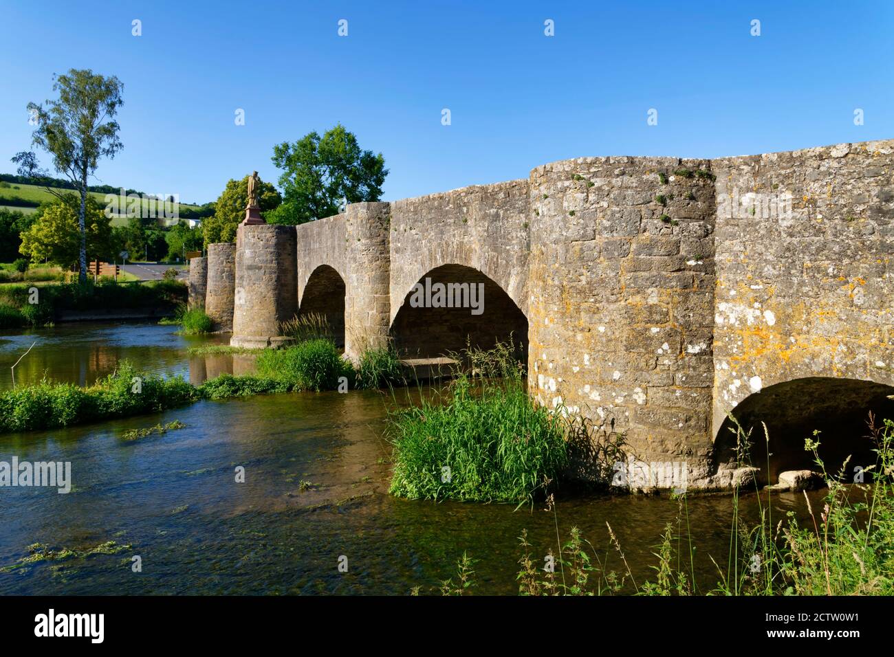 Tauberrettersheim: Historic bridge over river Tauber, Würzburg District ...