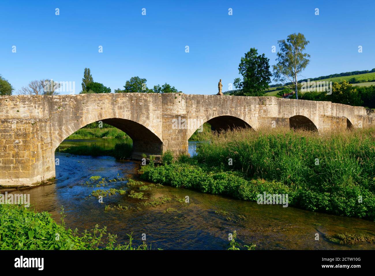 Tauberrettersheim: Historic bridge over river Tauber, Würzburg District ...