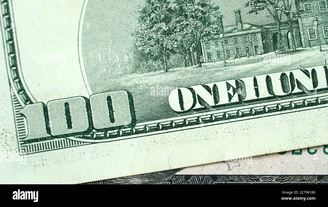 Element of American cash banknote 100 dollars. Macro photography Stock ...