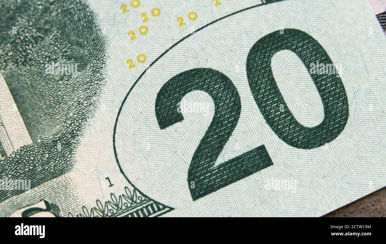 Element of American cash banknote 20 dollars. Macro photography Stock ...