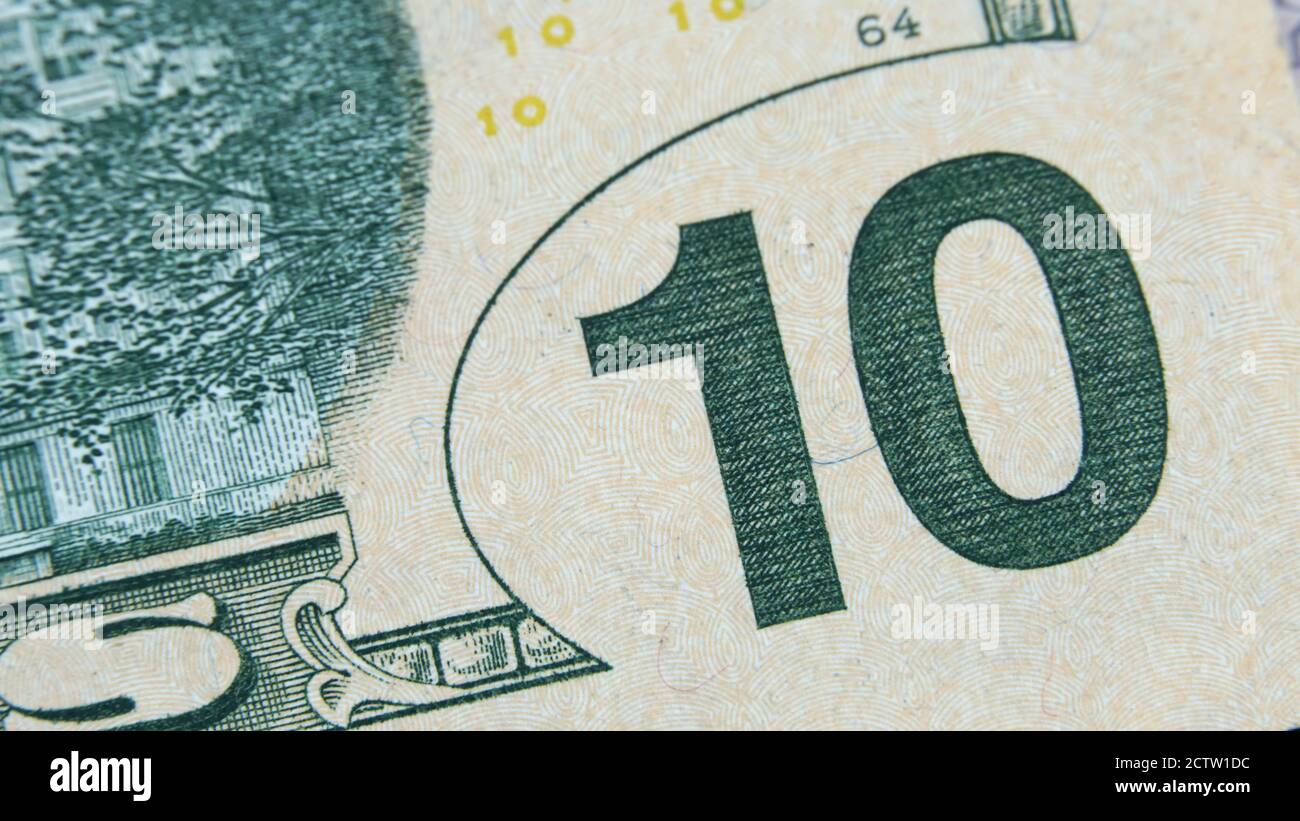 Element of American cash banknote 10 dollars. Macro photography Stock ...