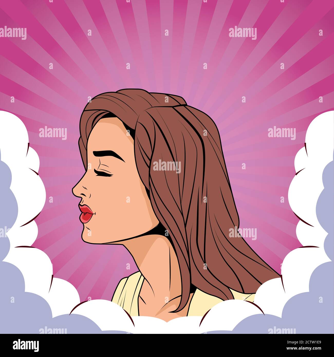 young woman profile pop art style character vector illustration design ...
