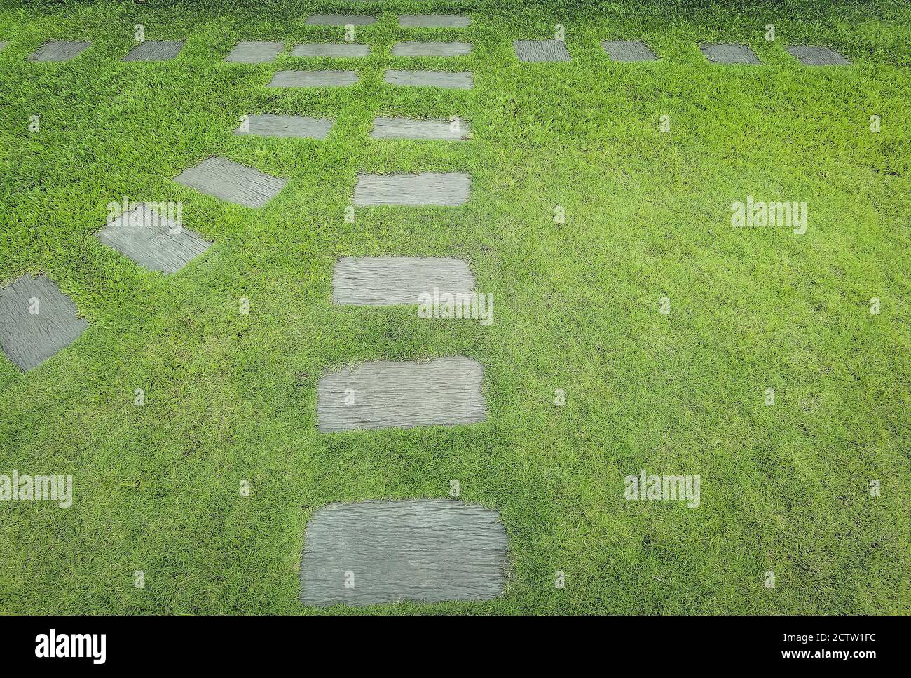 Walkway sheet stretching into the distance with green grass lawn in ...