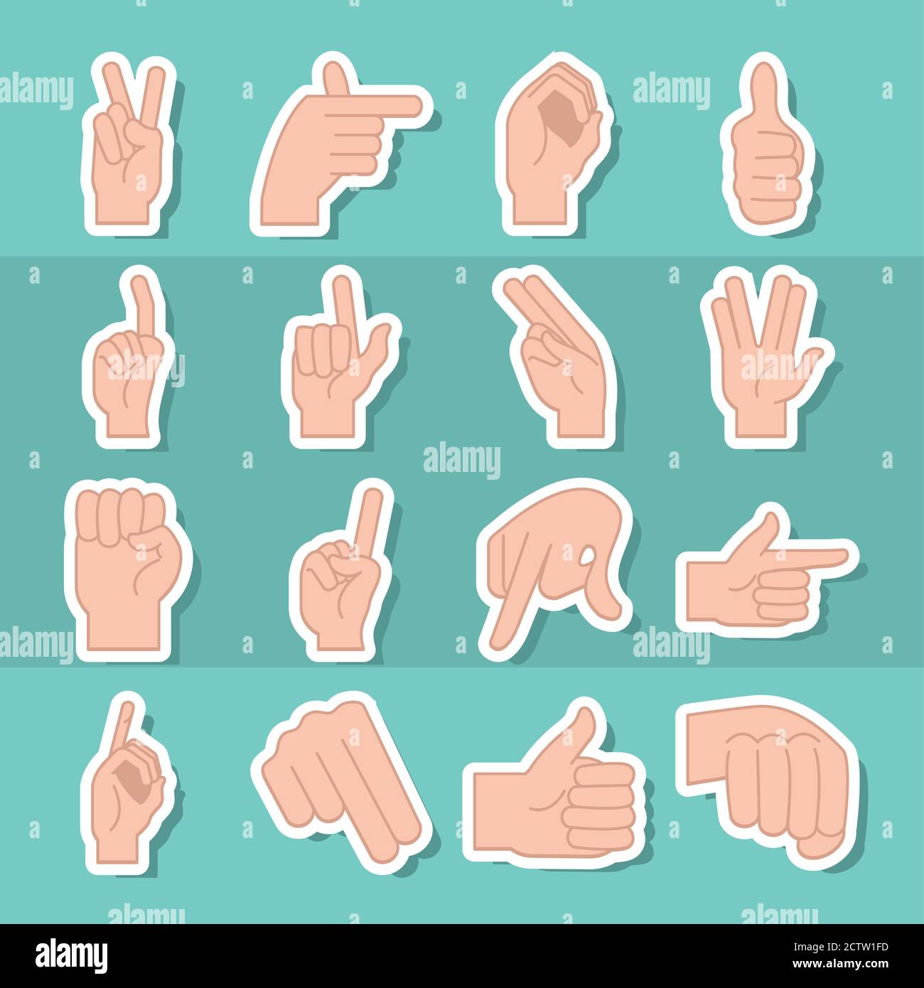 sign language hand gestures expression green background, line and fill ...