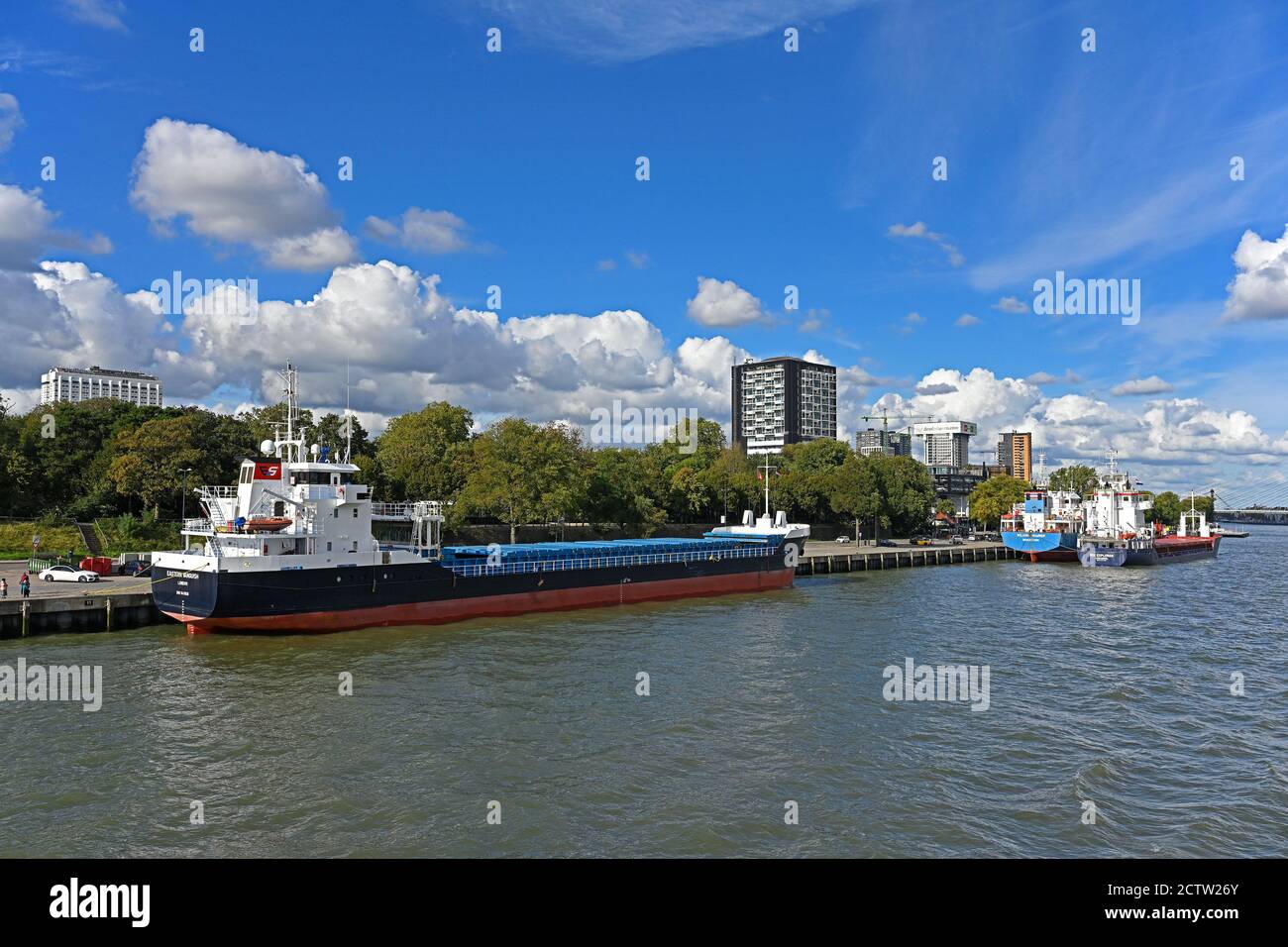 rotterdam, netherlands - 2019-09-06: cargo ships berthed at parkkade on ...