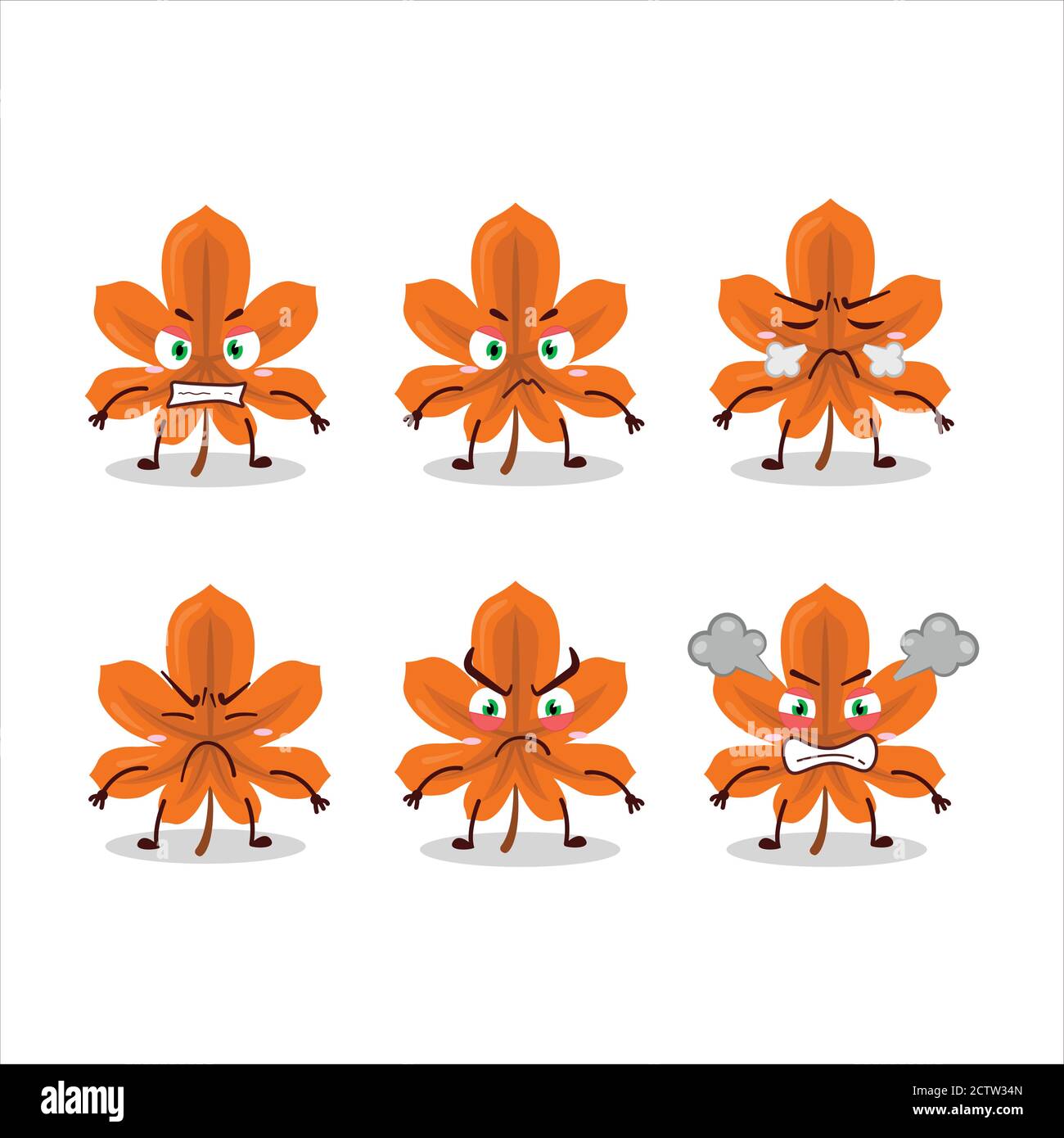 Orange dried leaves cartoon character with various angry expressions ...