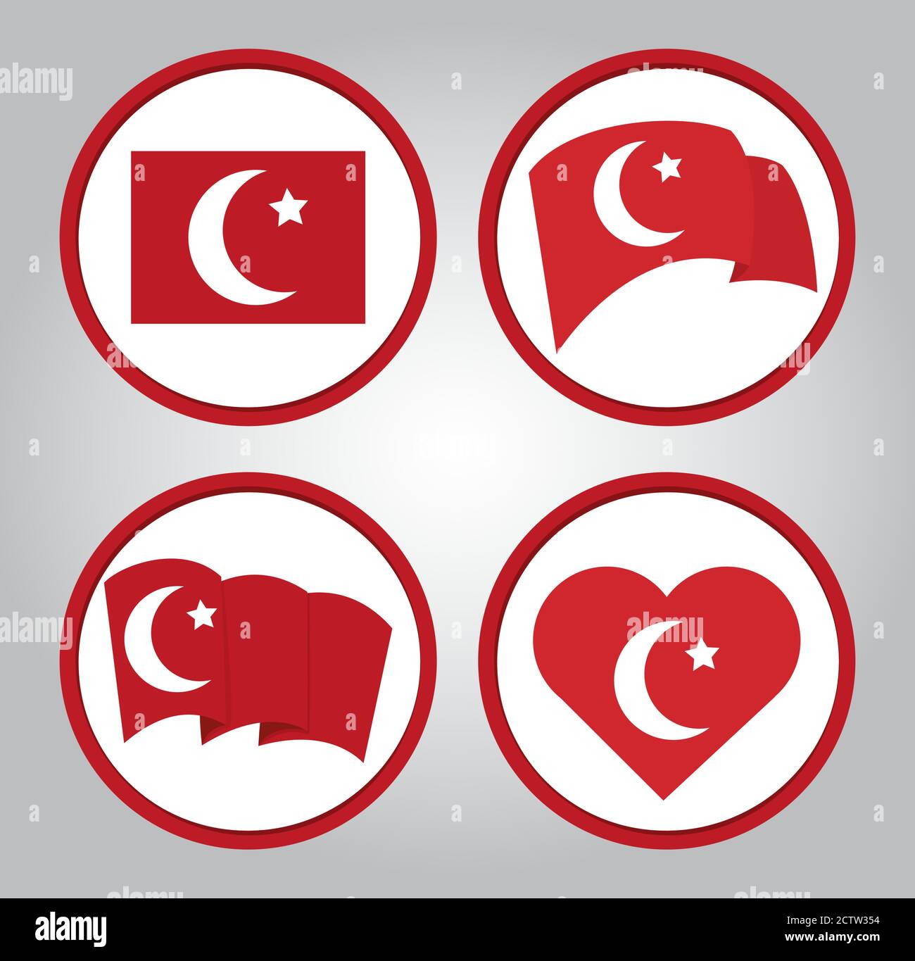 turkey republic day, set of flag in heart waving emblem national ...