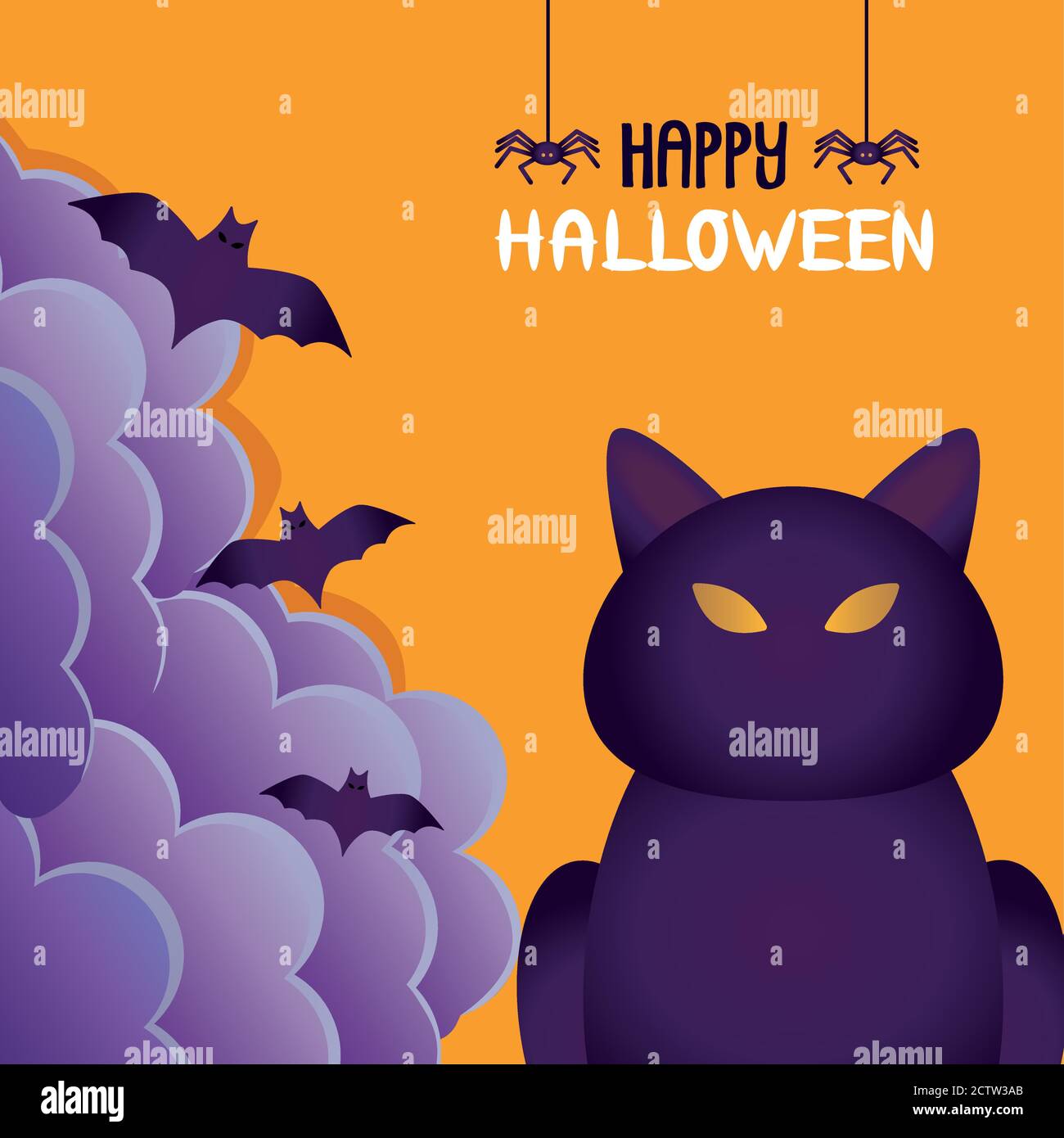 halloween cat black and bats flying scene vector illustration design ...