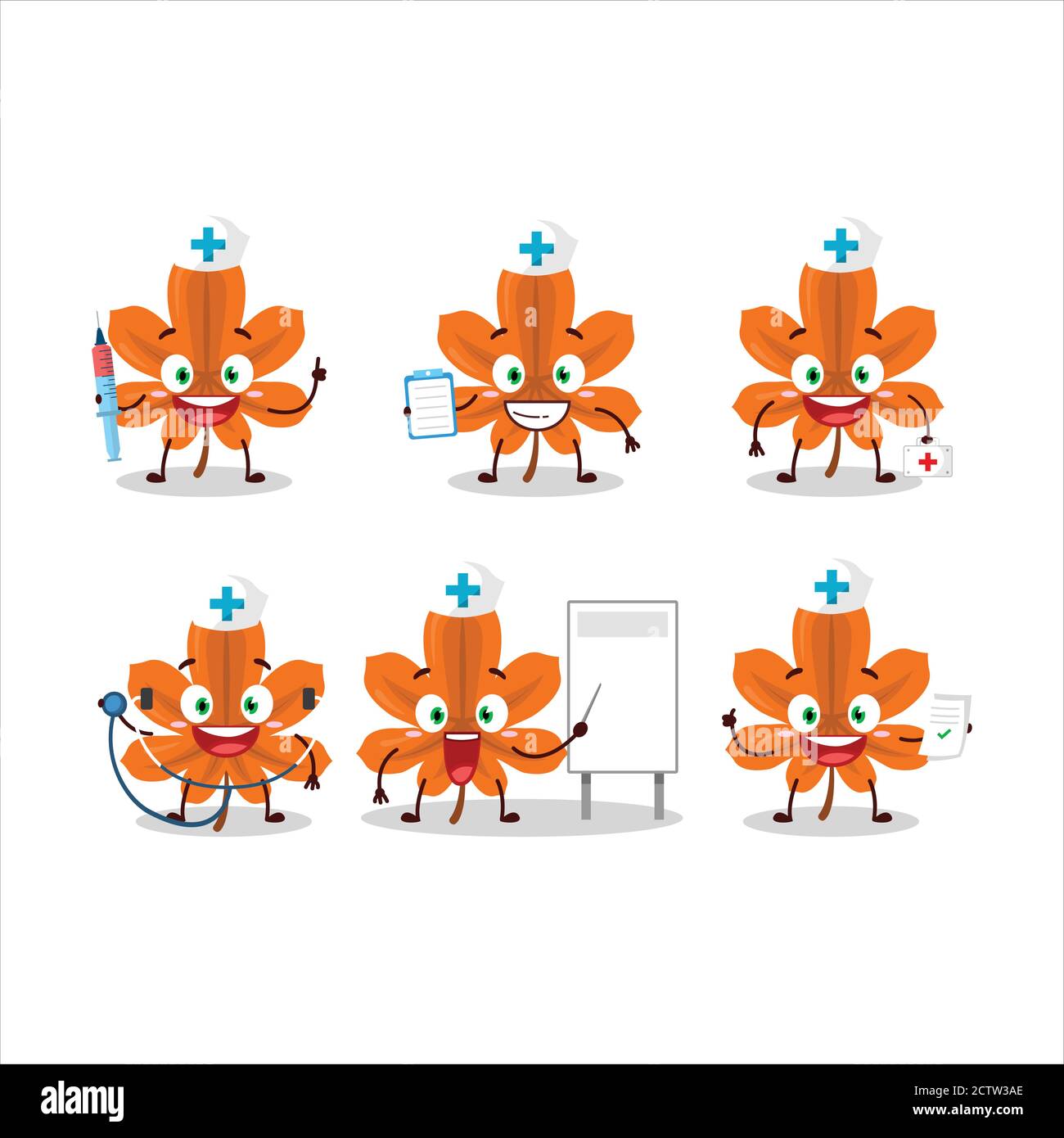 Doctor profession emoticon with orange dried leaves cartoon character ...