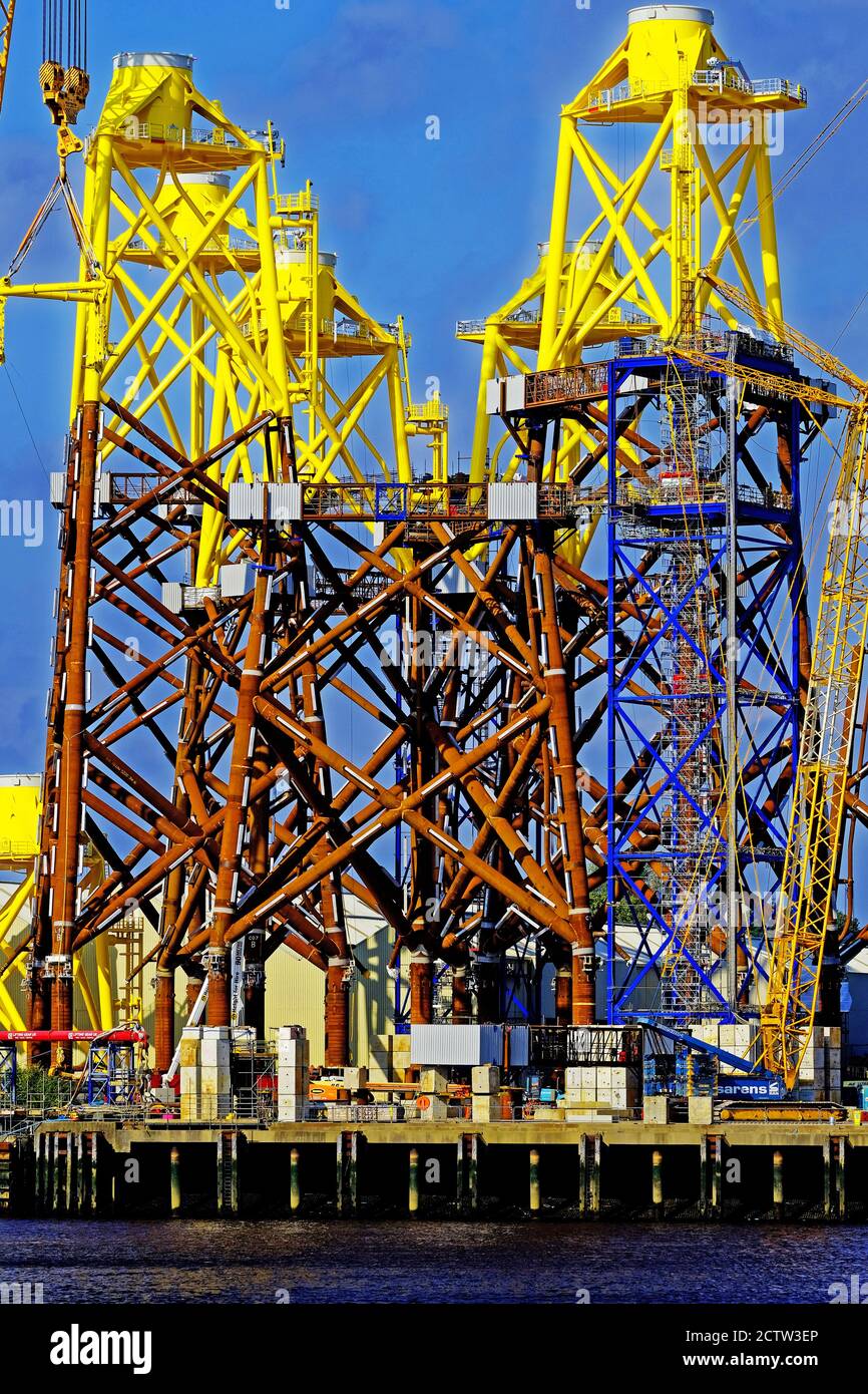 Wind turbine construction showing access lifts and walkways at Smulders ...