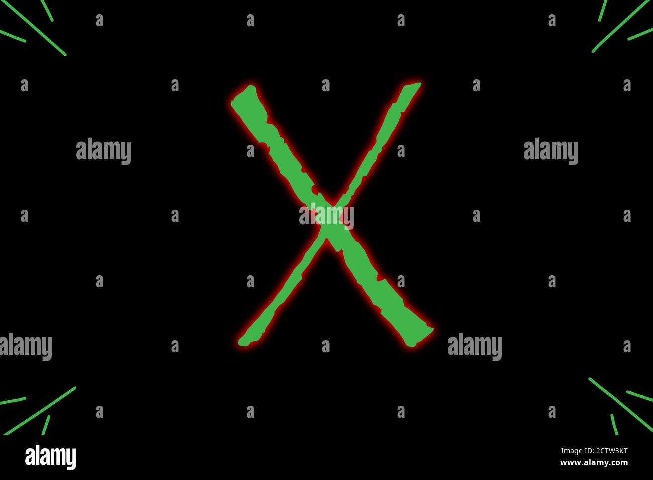 Letter X typed with wild font in green having red outer glow Stock ...