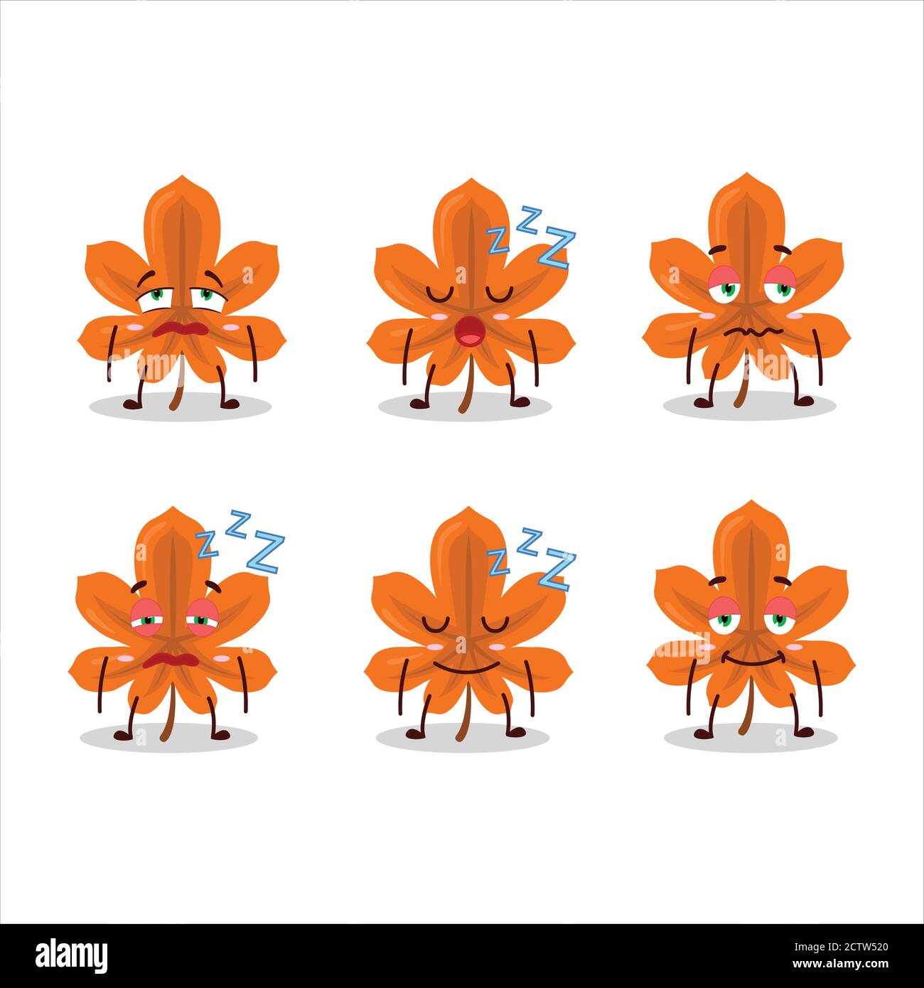 Cartoon character of orange dried leaves with sleepy expression Stock ...