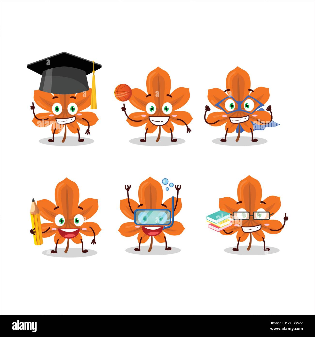 School student of orange dried leaves cartoon character with various ...