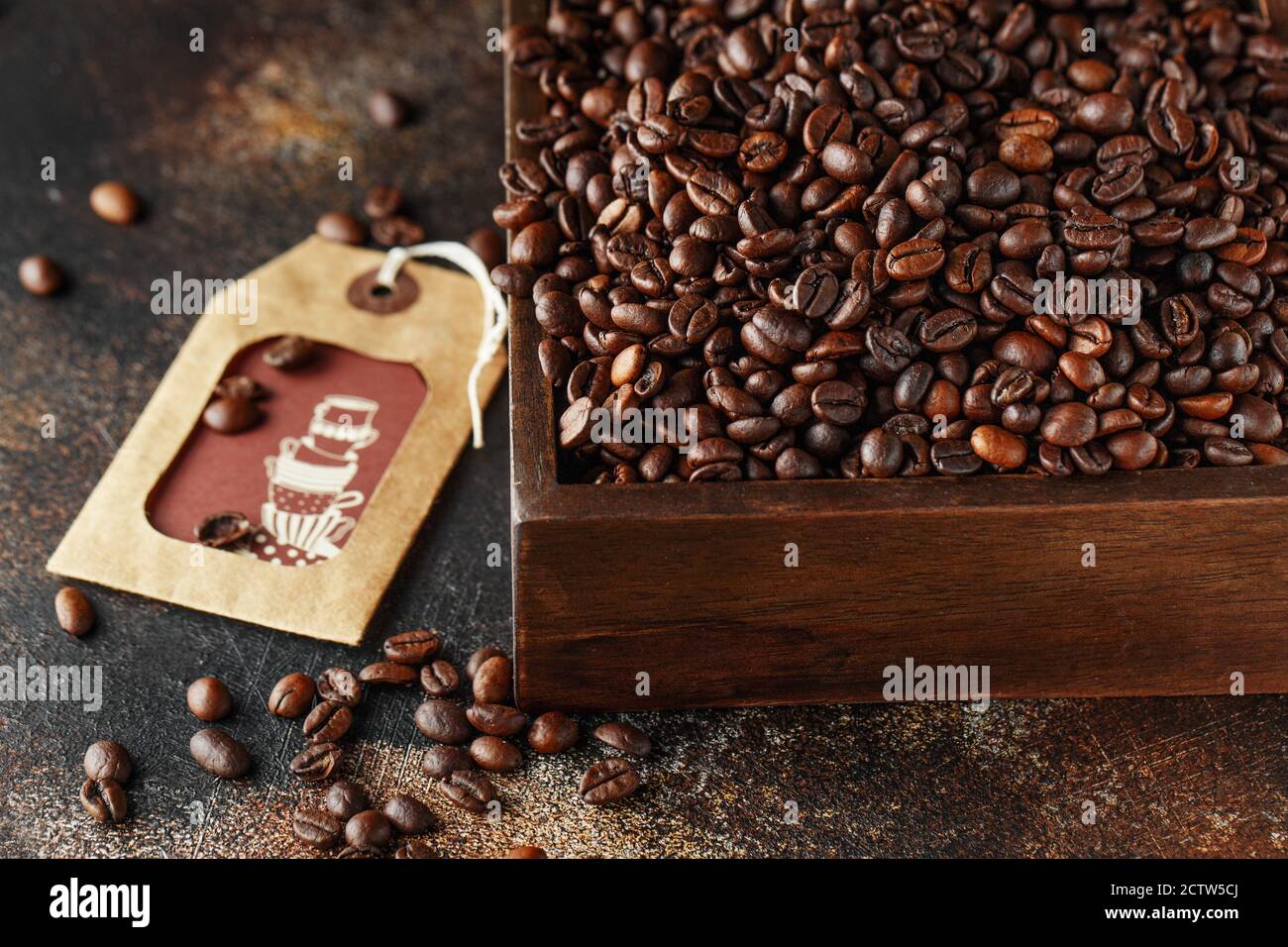 Black coffee beans studio shot. Freshly roasted coffee beans in a ...