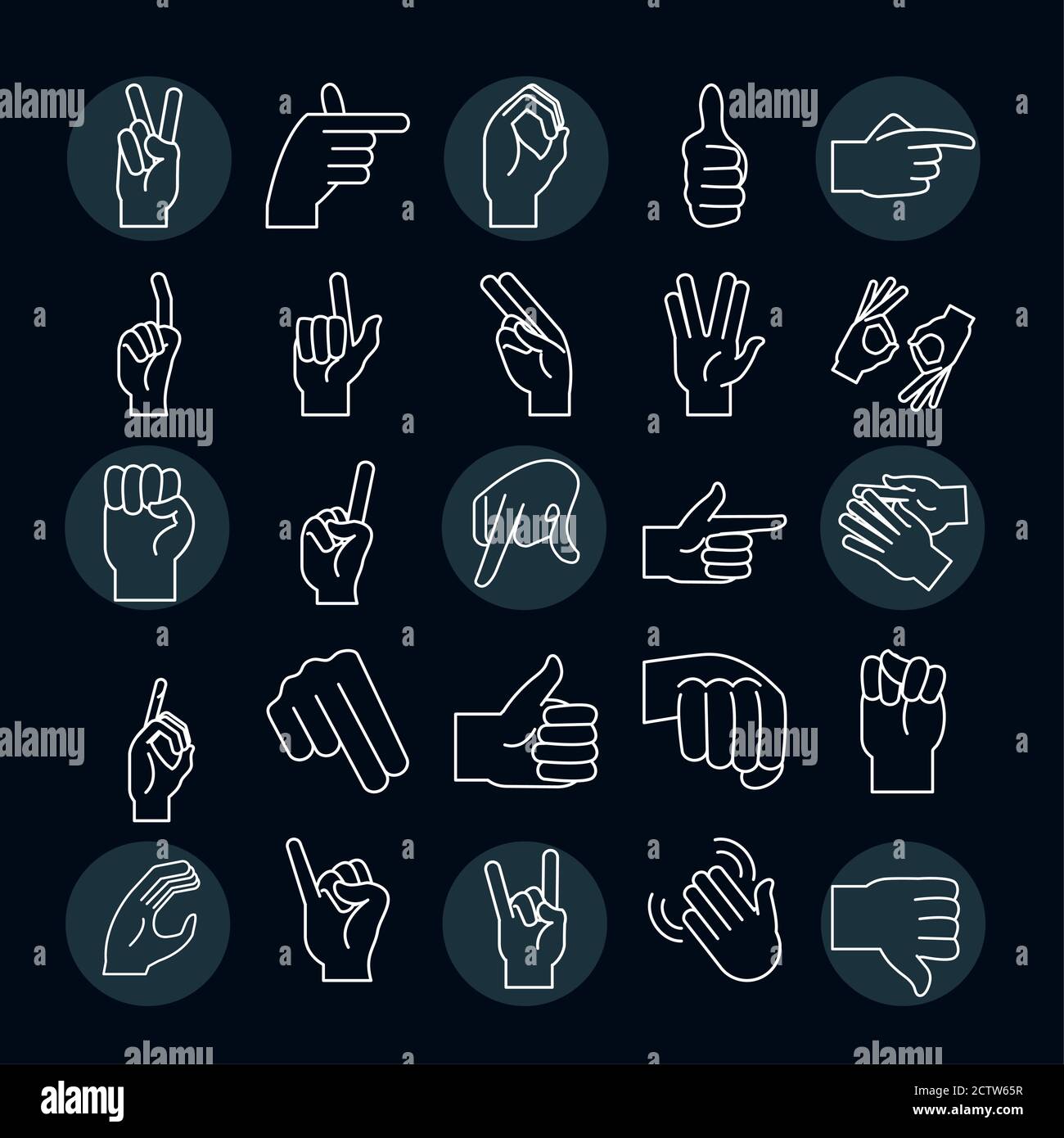 sign language hand gestures expression green background, line icon ...