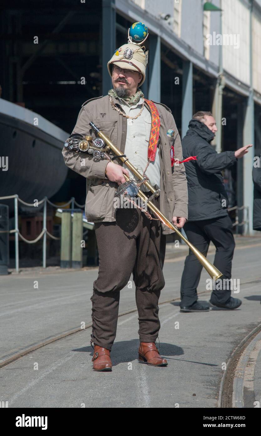 Steam Punk cosplay actor at Chatham Dockyard Festival of Steam and ...
