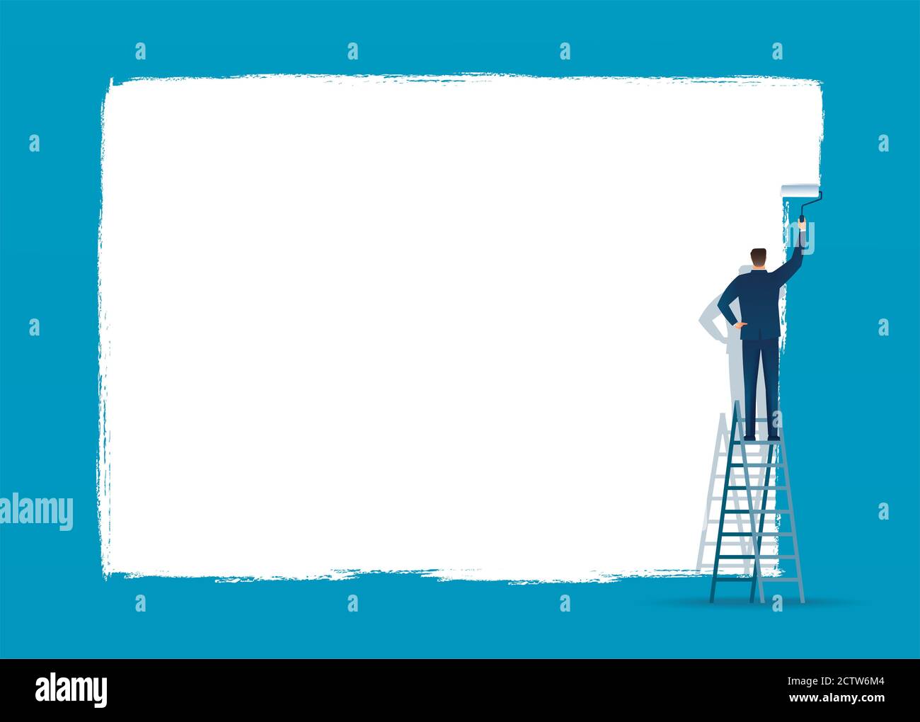 man painted white wallpaper. space for text and blue background Stock ...