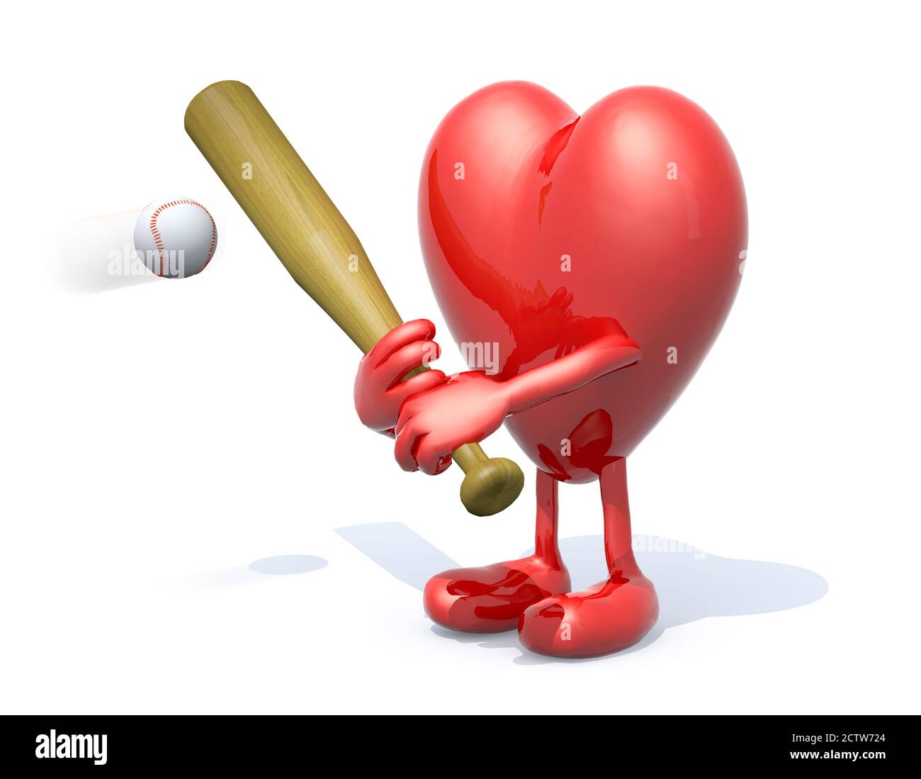 red heart cartoon play baseball, 3d illustration Stock Photo - Alamy