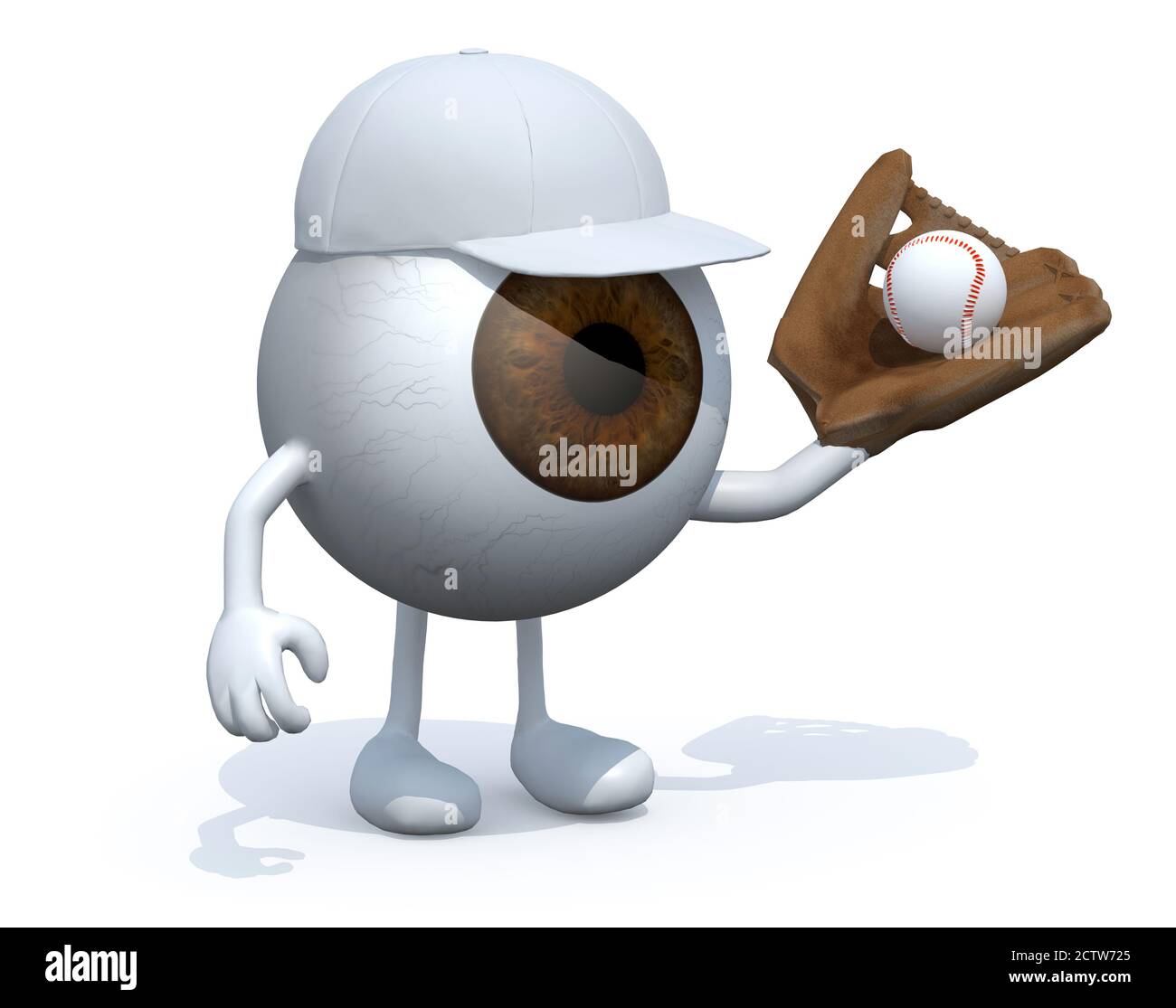 brown eyeball cartoon play baseball, 3d illustration Stock Photo - Alamy