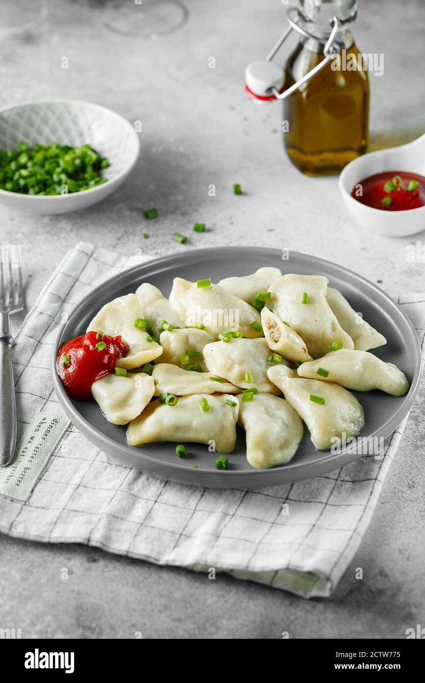 Dumplings, filled with meat. Russian, Ukrainian or Polish dish ...