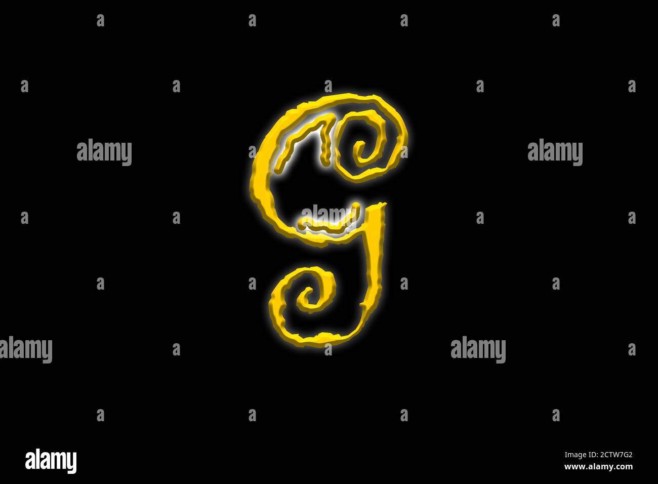 Letter G typed with a royal font in yellow having white outer glow with ...