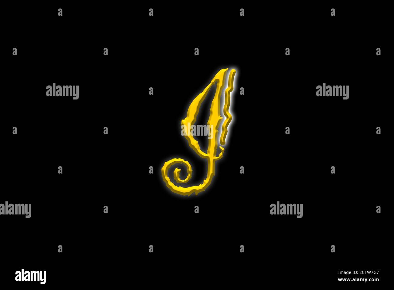 Letter I typed with a royal font in yellow having white outer glow with ...