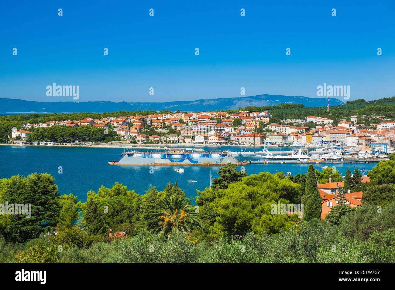 Panoramic view of town of Cres on the island of Cres in Croatia ...