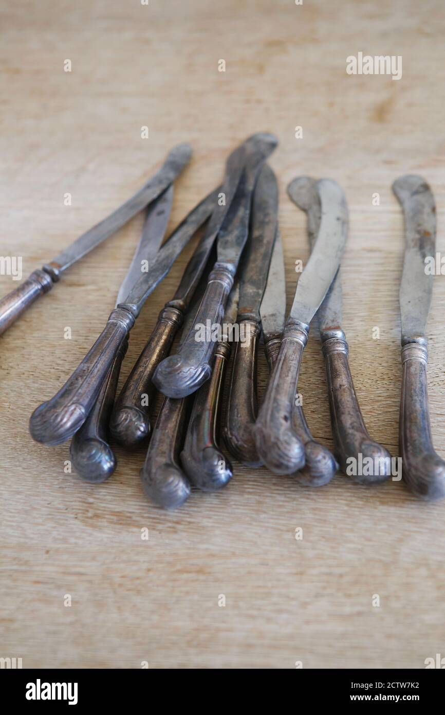set of old table knives. retro cutlery Stock Photo - Alamy