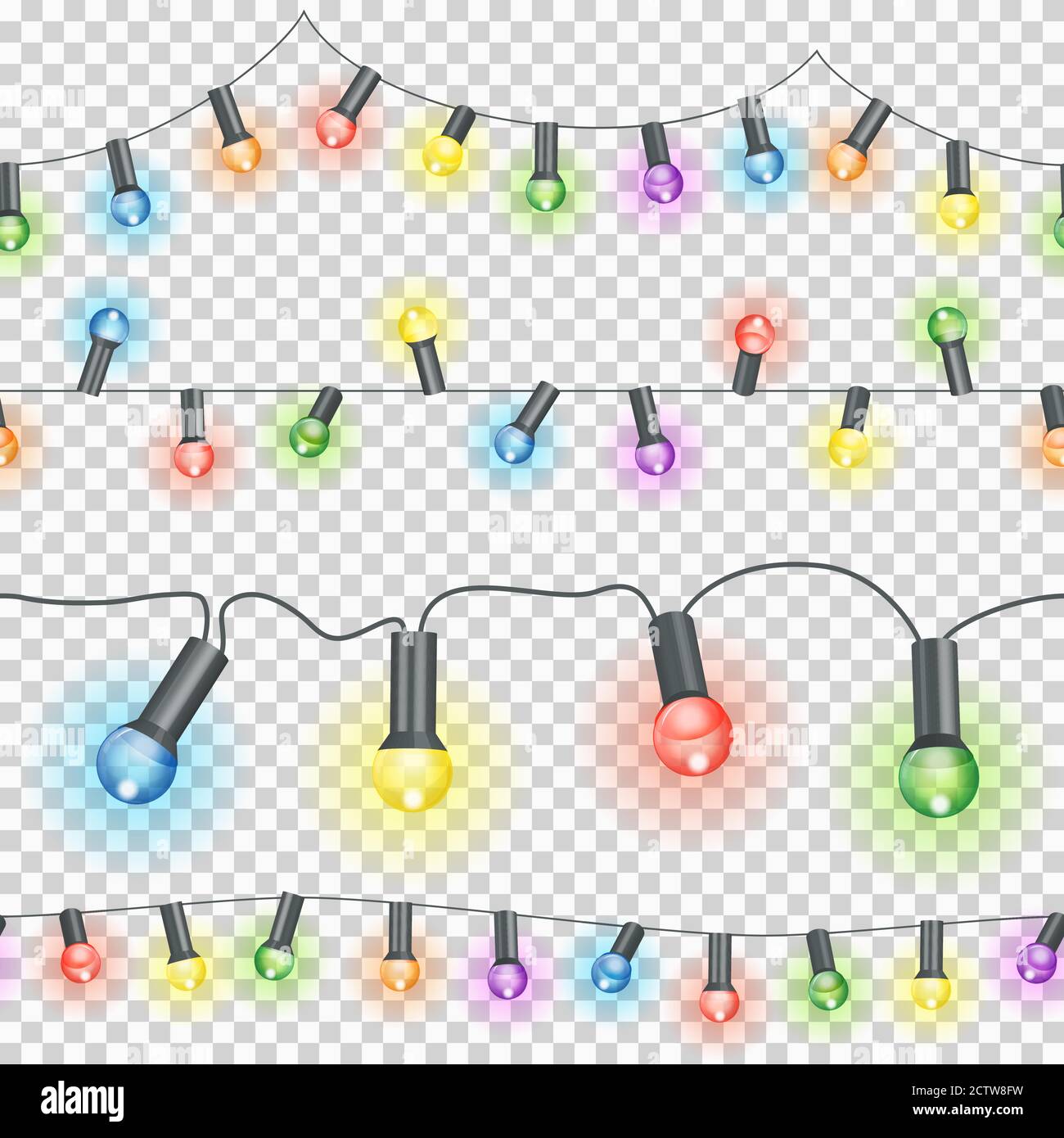 seamless light strings with burning bulbs in different colors and ...