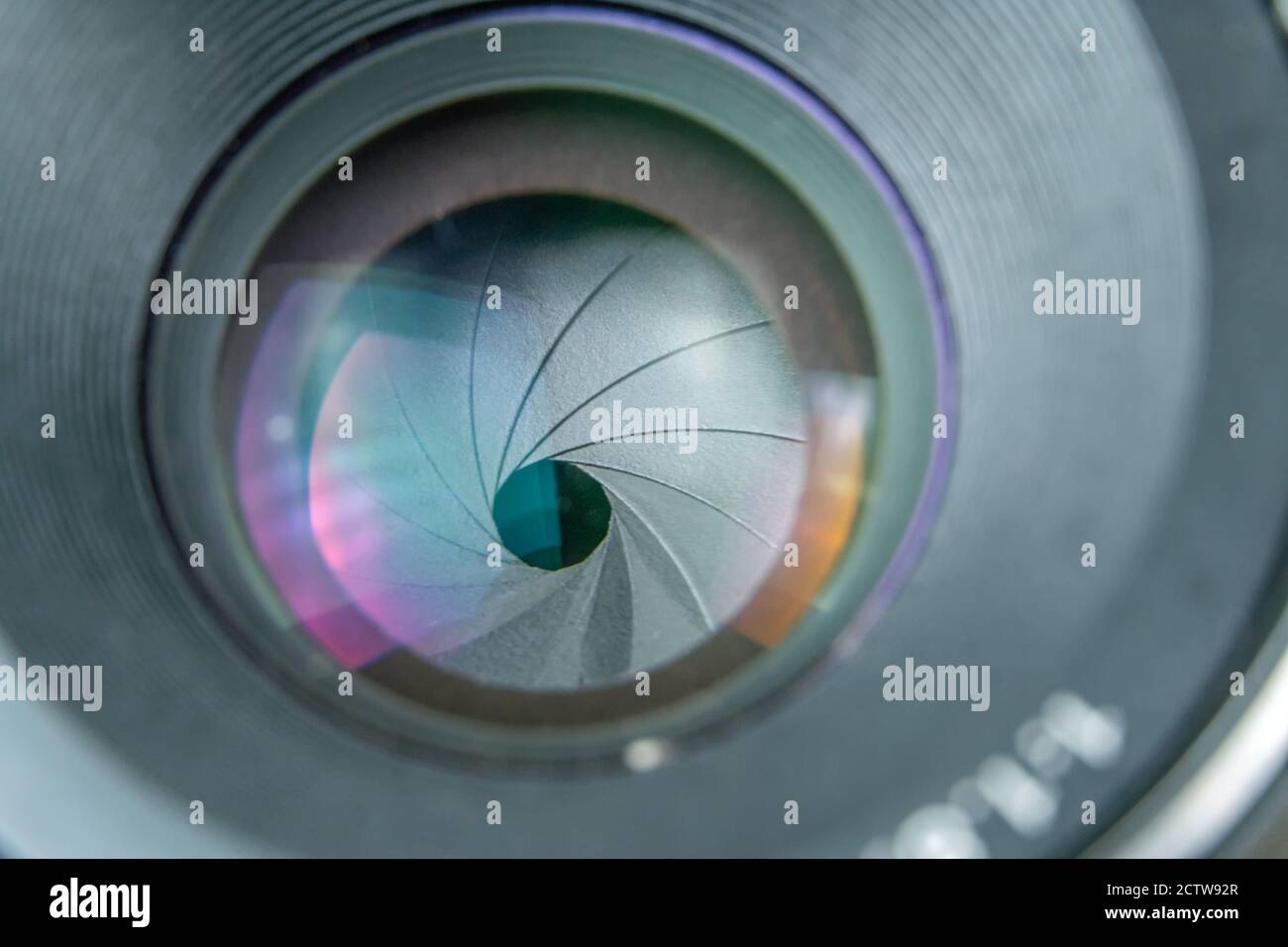 Closed camera lens aperture, macro photography. Macro camera lens Stock ...