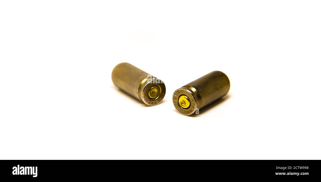 Brass bullet shells, 38 size for revolver handgun, studio shot Stock ...