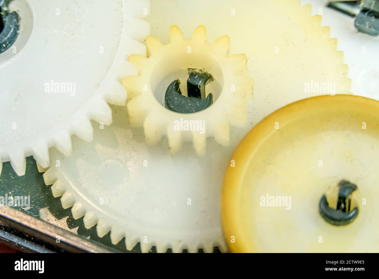 The Mechanism with Gear Plastic Wheels. Rotating Gears. Closeup Stock ...