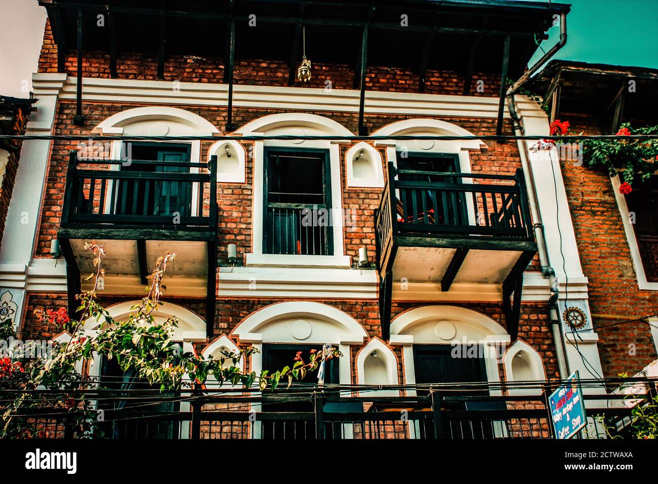 View of the facade of an old house from Nepal Stock Photo - Alamy