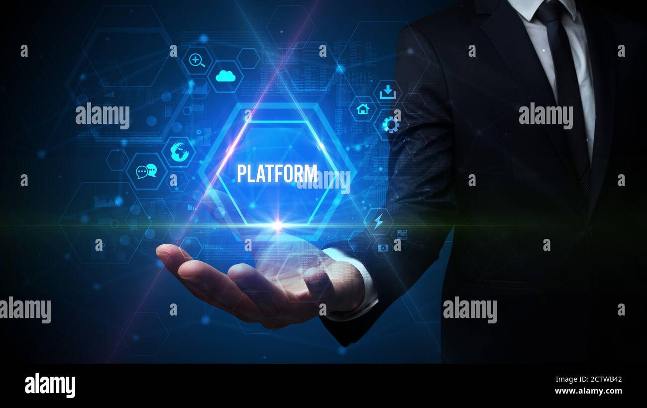 Man hand holding PLATFORM inscription, social media concept Stock Photo ...