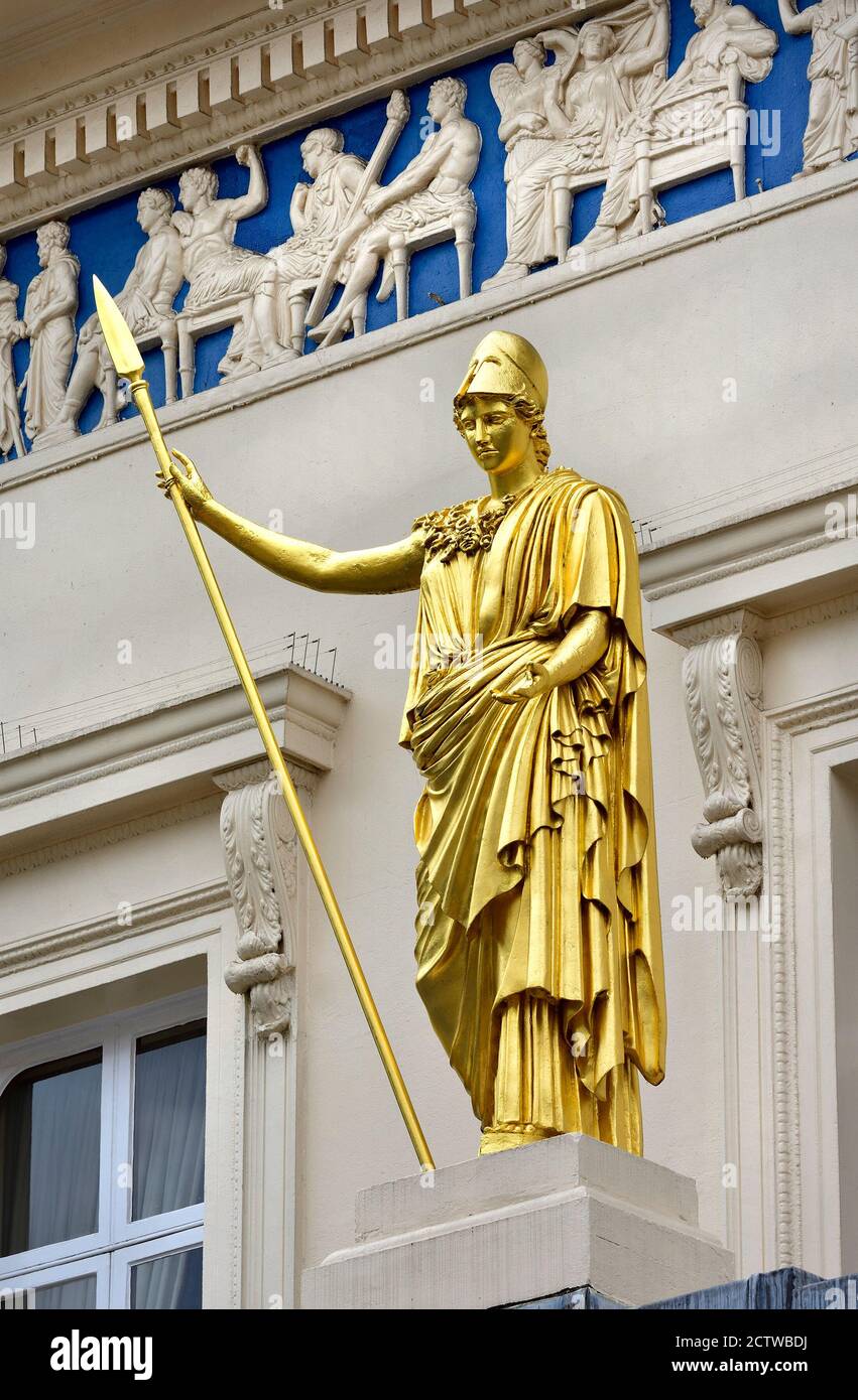 London, England, UK. Gold painted marble statue of Athena/Pallas (Greek ...
